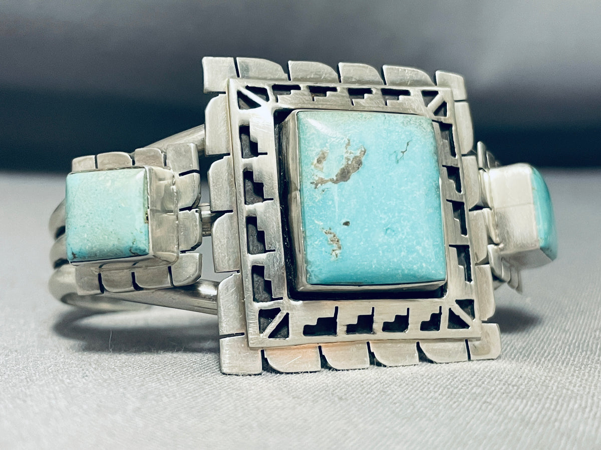 Best Larry Kay Vintage Native American Navajo Squared Turquoise Sterli ...
