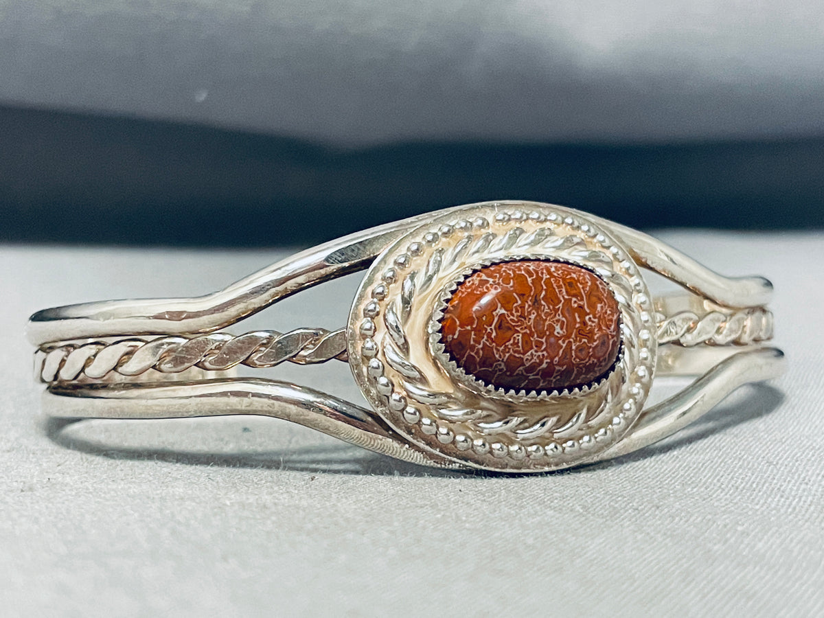 Very Rare Thick Vintage Native American Navajo Dinosaur Sterling Silve ...