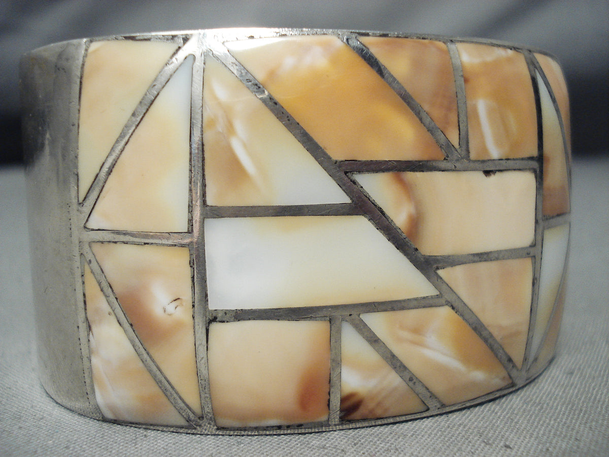 Thick 140 Gram Heavy Wide Vintage Native American Navajo Shell Sterlin ...