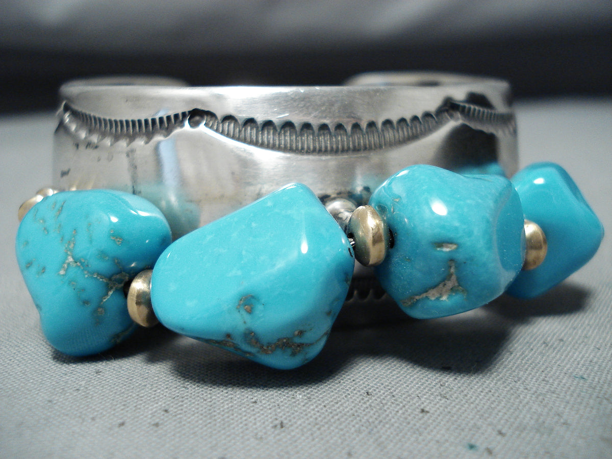 Important Turquoise Chunk Vintage Native American Navajo Sterling Silv ...