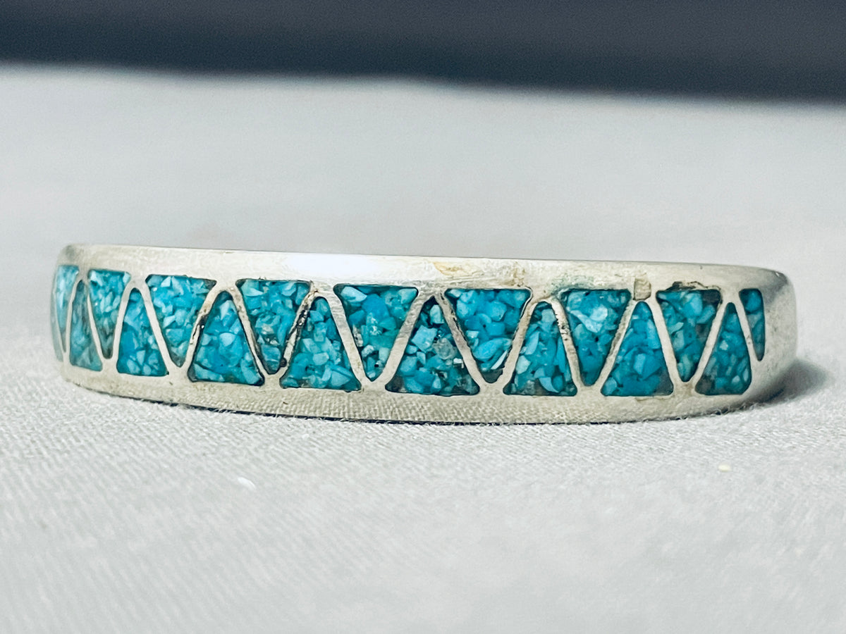 Mesmerizing Vintage Native American Navajo Chip Inlay Turquoise Sterli ...