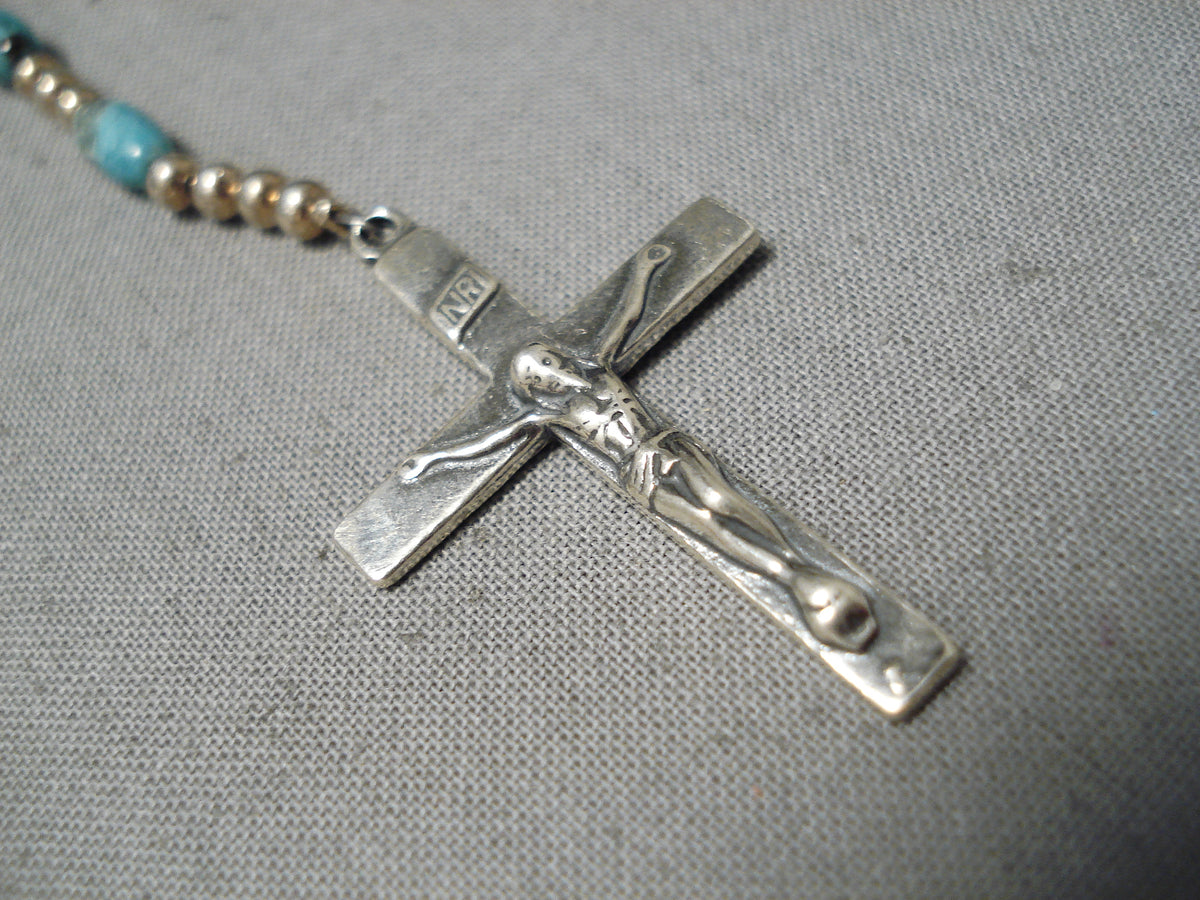 Very Rare Native American Navajo Turquoise Sterling Silver Rosary Chri ...