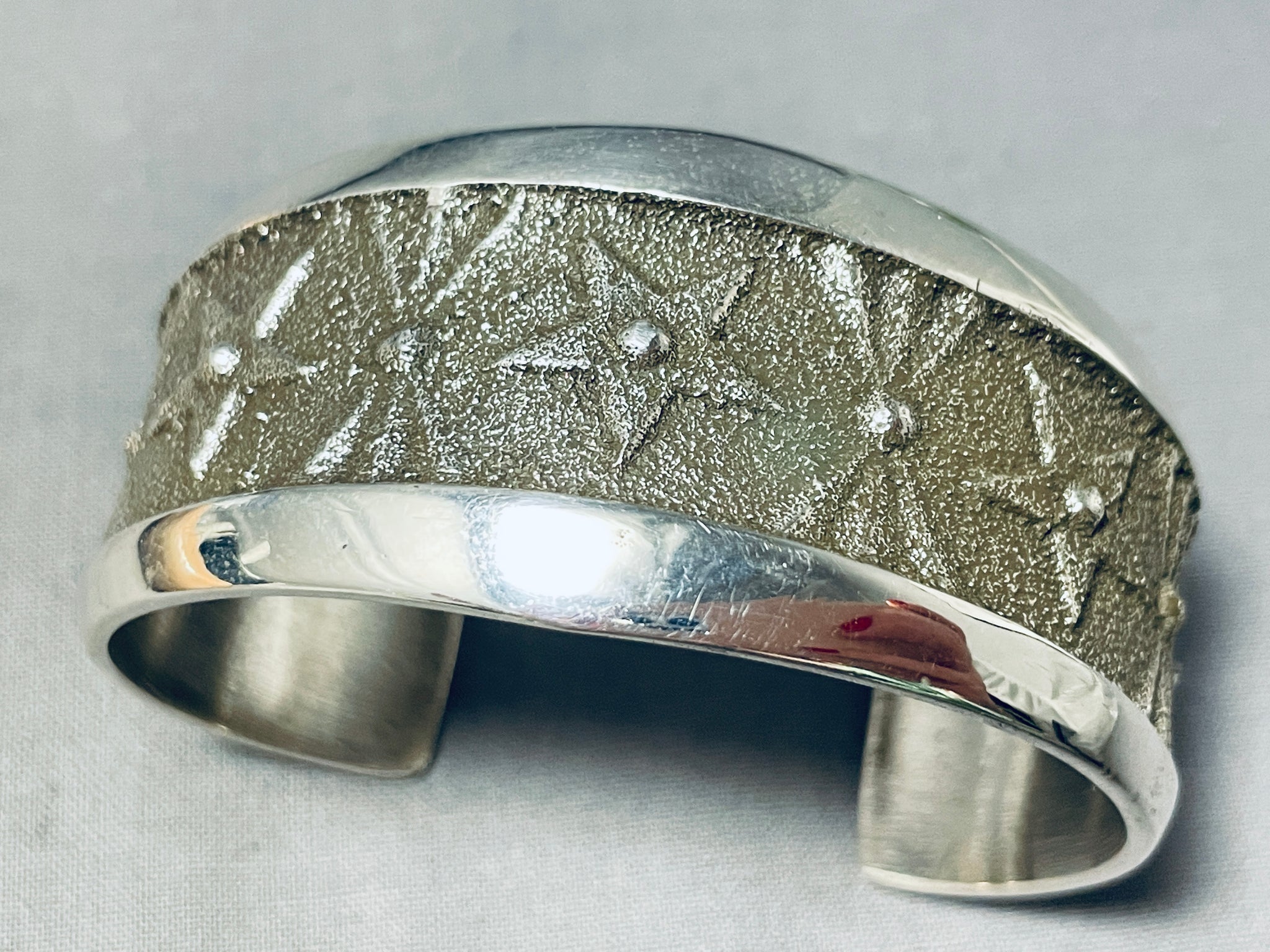 Stellar Native American Navajo Sterling Silver Stars Textured Heavy Br ...