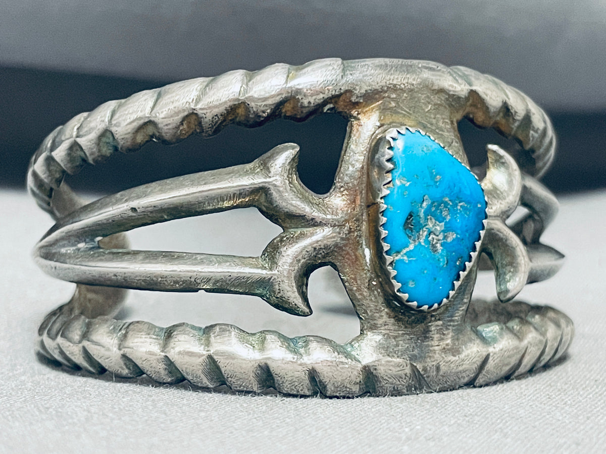 Native American Elevated Quality Serrated Sterling Silver Turquoise Br ...
