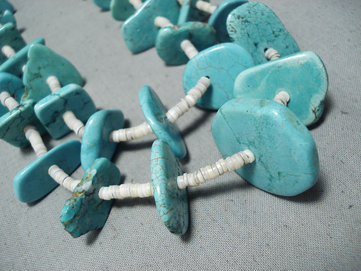 Superb Vintage Native American Navajo Turquoise Slabs White Shell Heis ...