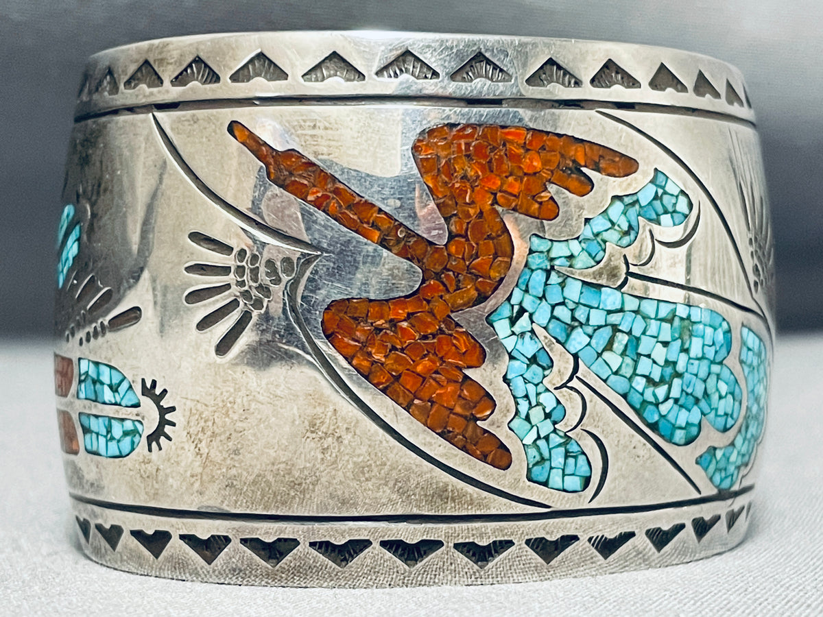 Juan Singer Vintage Native American Navajo Turquoise Coral Chip Inlay ...
