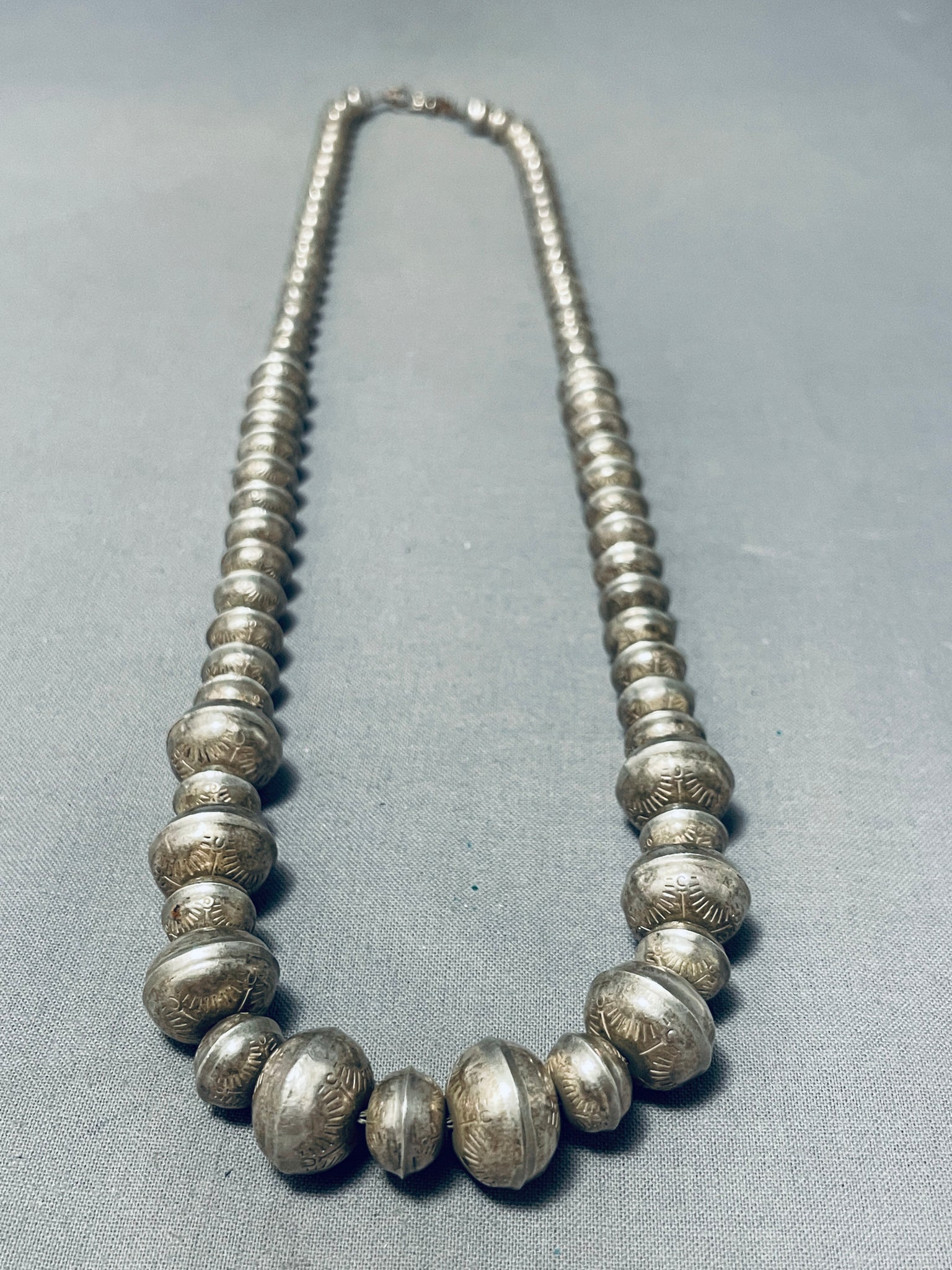 Unique Segmented Bead Vintage Native American Navajo Sterling Silver B ...