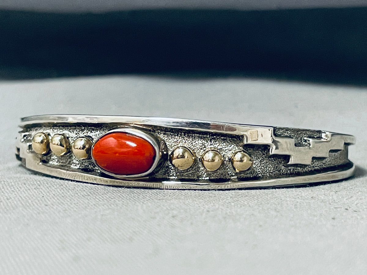 Rare Johnny Begay 14k Gold Vintage Native American Navajo Coral Sterli ...