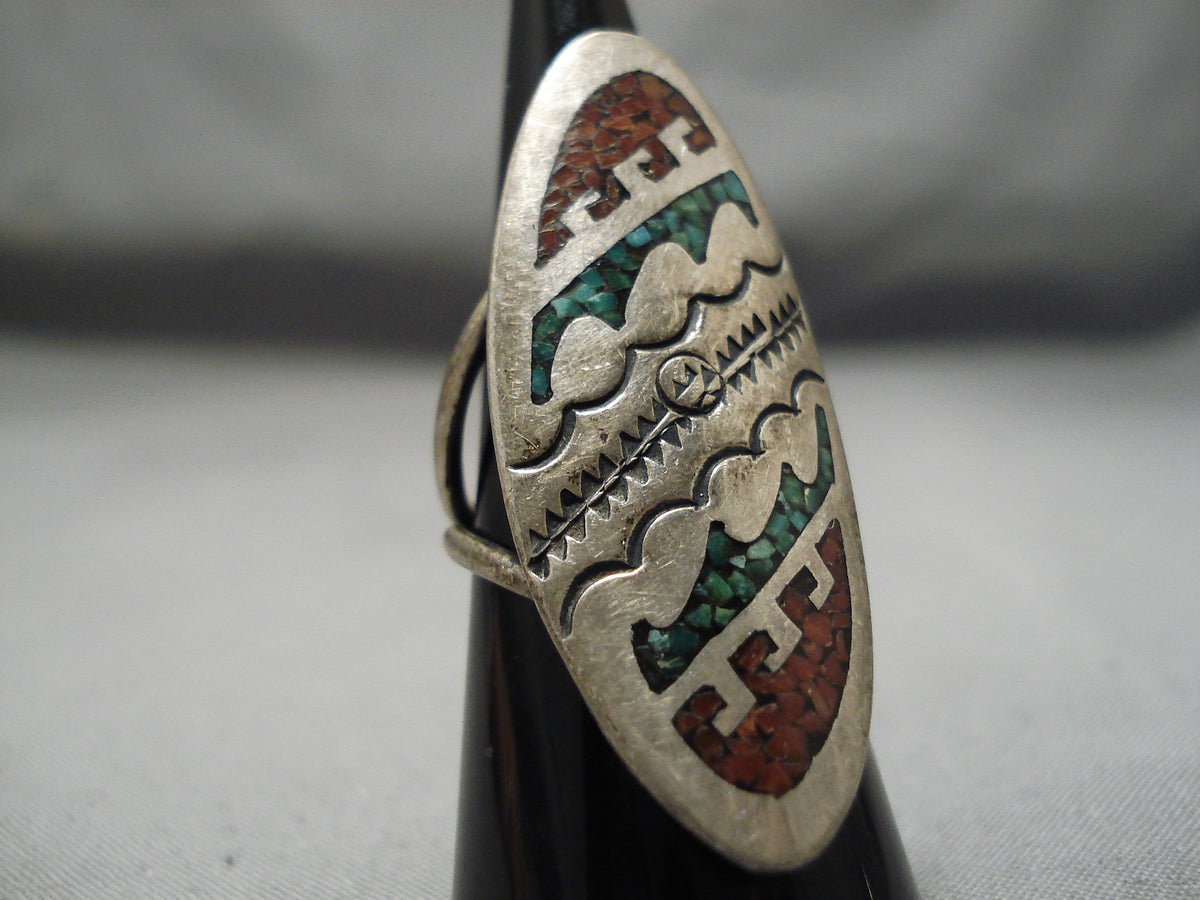 Amazing Vintage Native American Navajo Wave Pueblo Inlay Sterling Silv ...