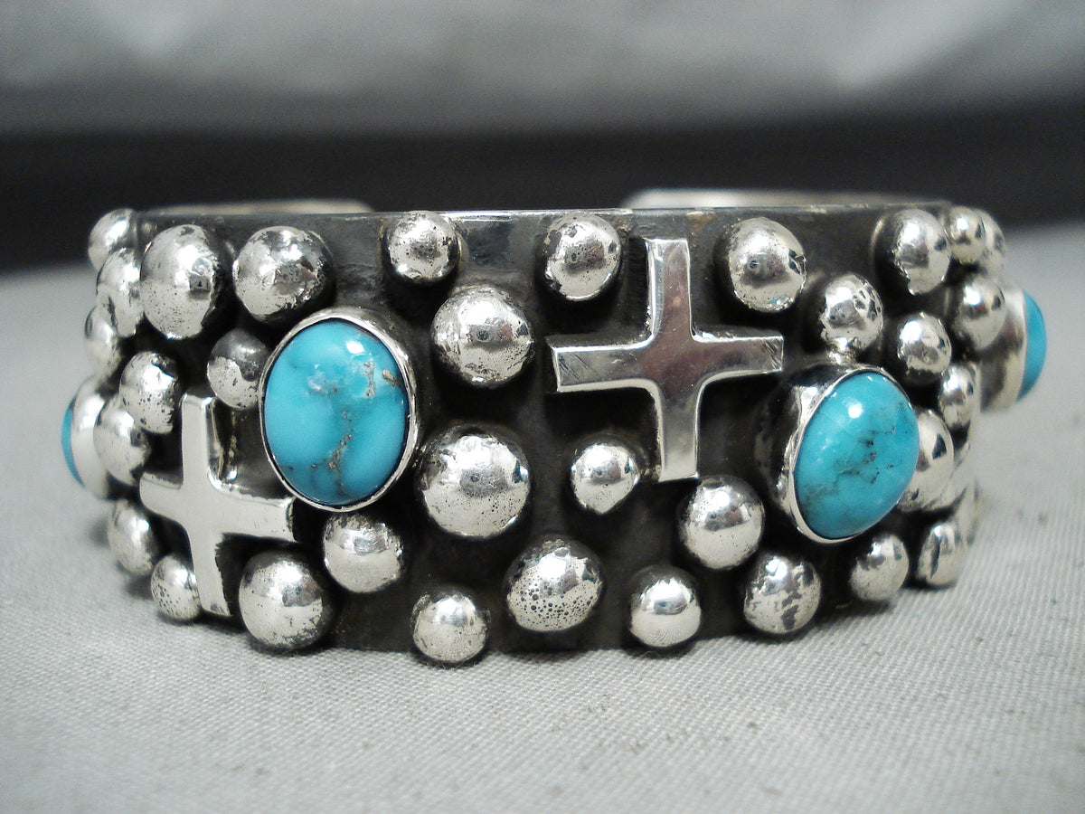Dynamic Native American Navajo Turquoise Sterlng Silver Bracelet ...