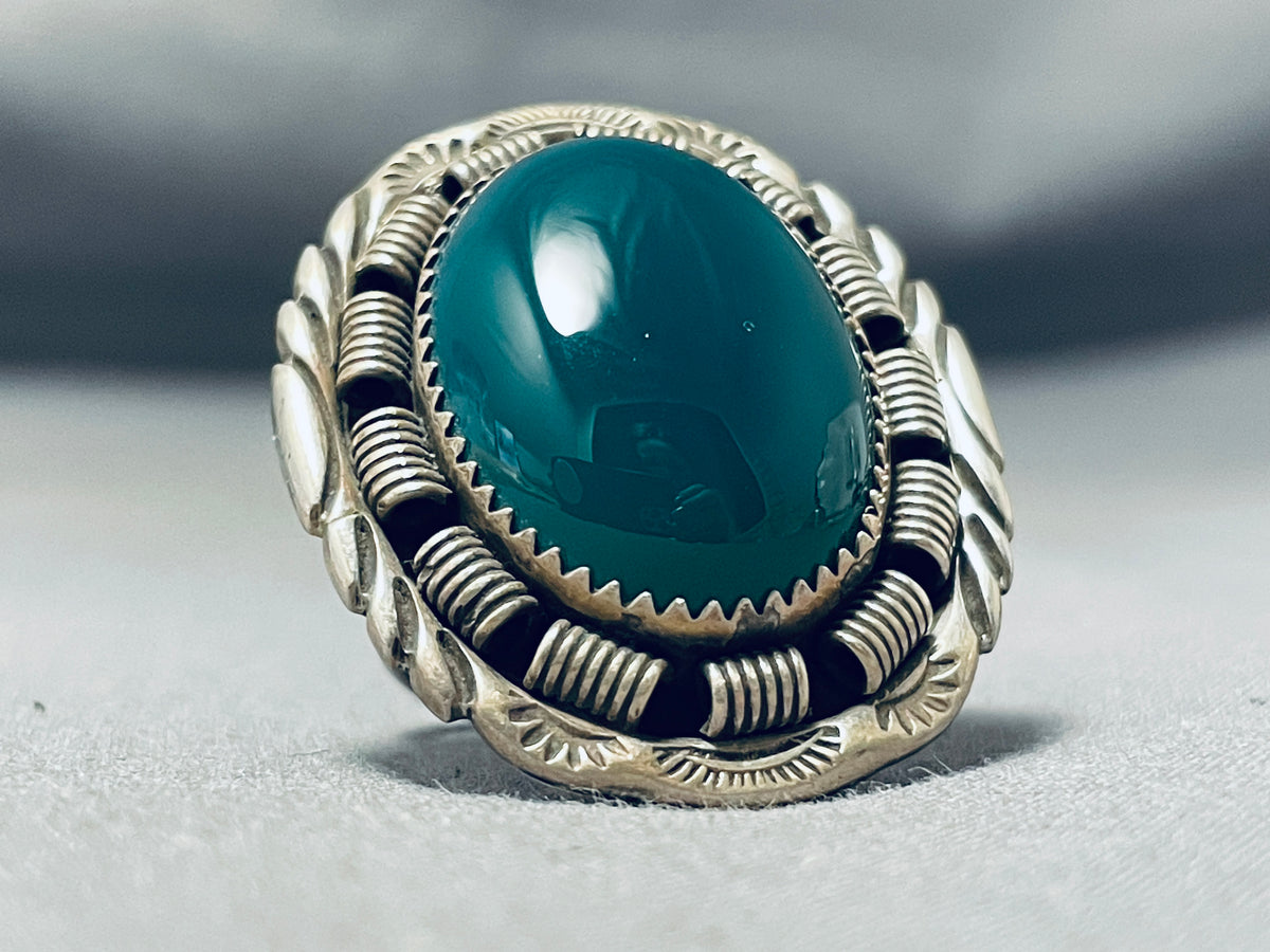 Dynamic Joe Tso Native American Navajo Jade Sterling Silver Ring Signe ...