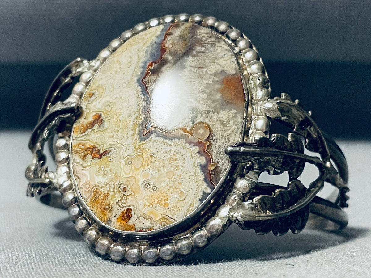 One Of The Most Unique Vintage Native American Navajo Sand Agate Sterl ...