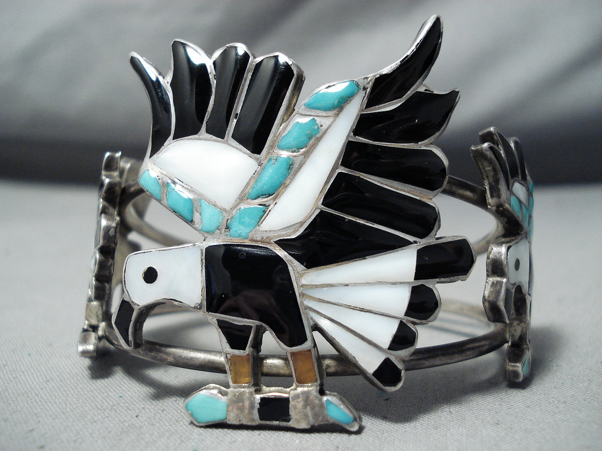 Native American Best Vintage Navajo Turquoise Inlay Eagle Sterling Sil ...