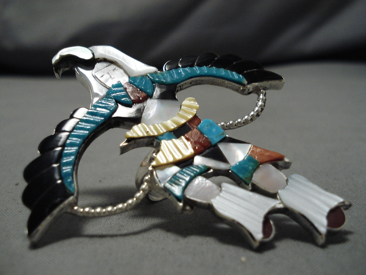 Huge Vintage Native American Zuni Eagle Dancer Sterling Silver Turquoi ...