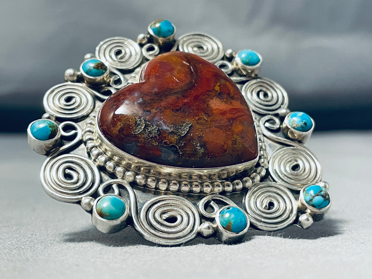 Important Native American Navajo Dinosaur Bone Huge Turquoise Sterling ...