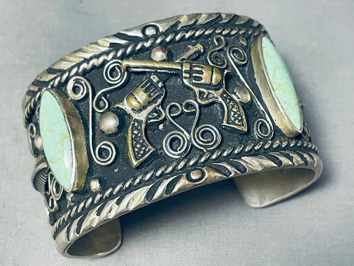 Double Revolver Vintage Turquoise Sterling Silver Bracelet – Nativo Arts
