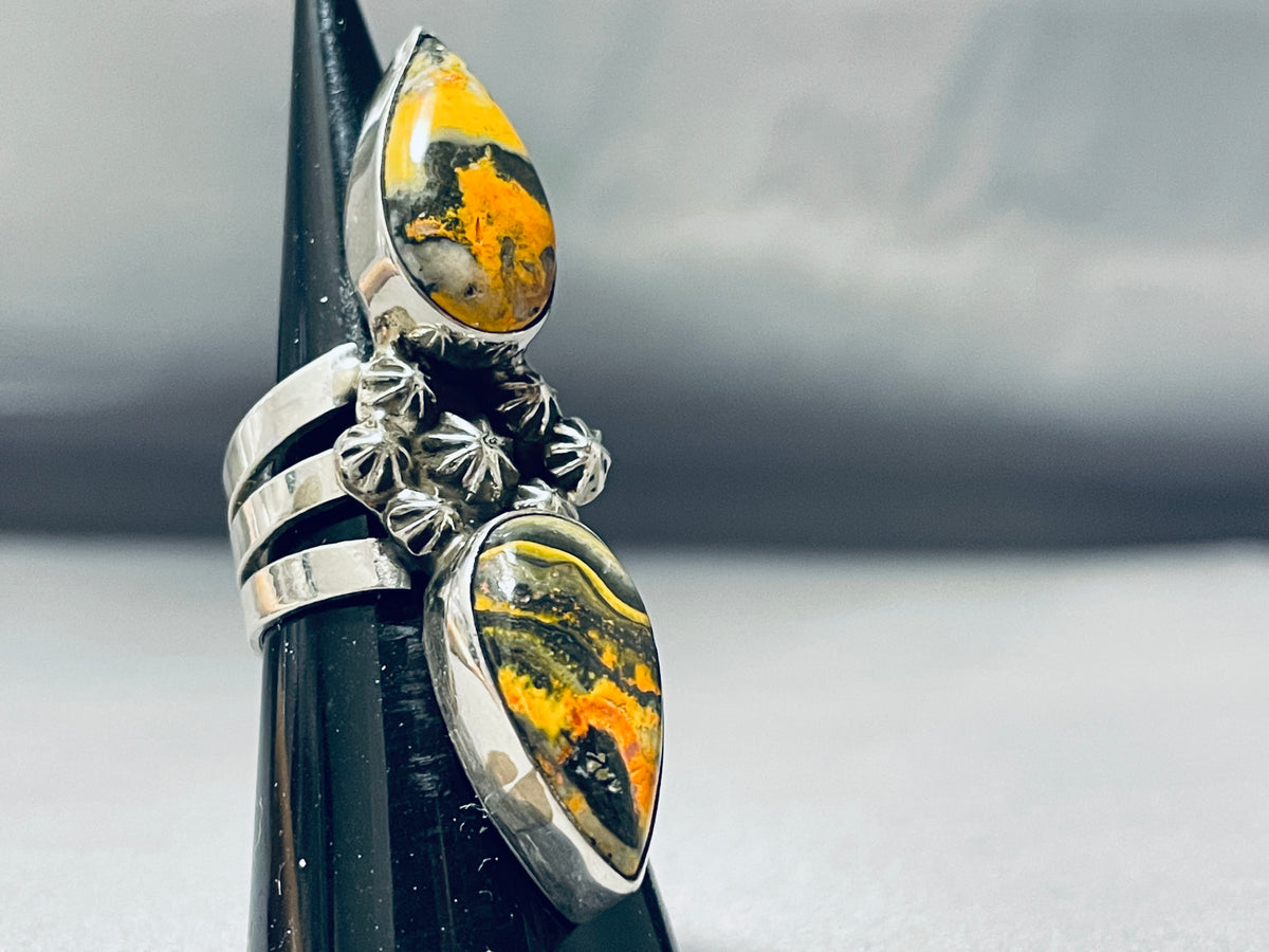 Mesmerizing San Felipe Signed Honey Bee Jasper Sterling Silver Huge Ri ...