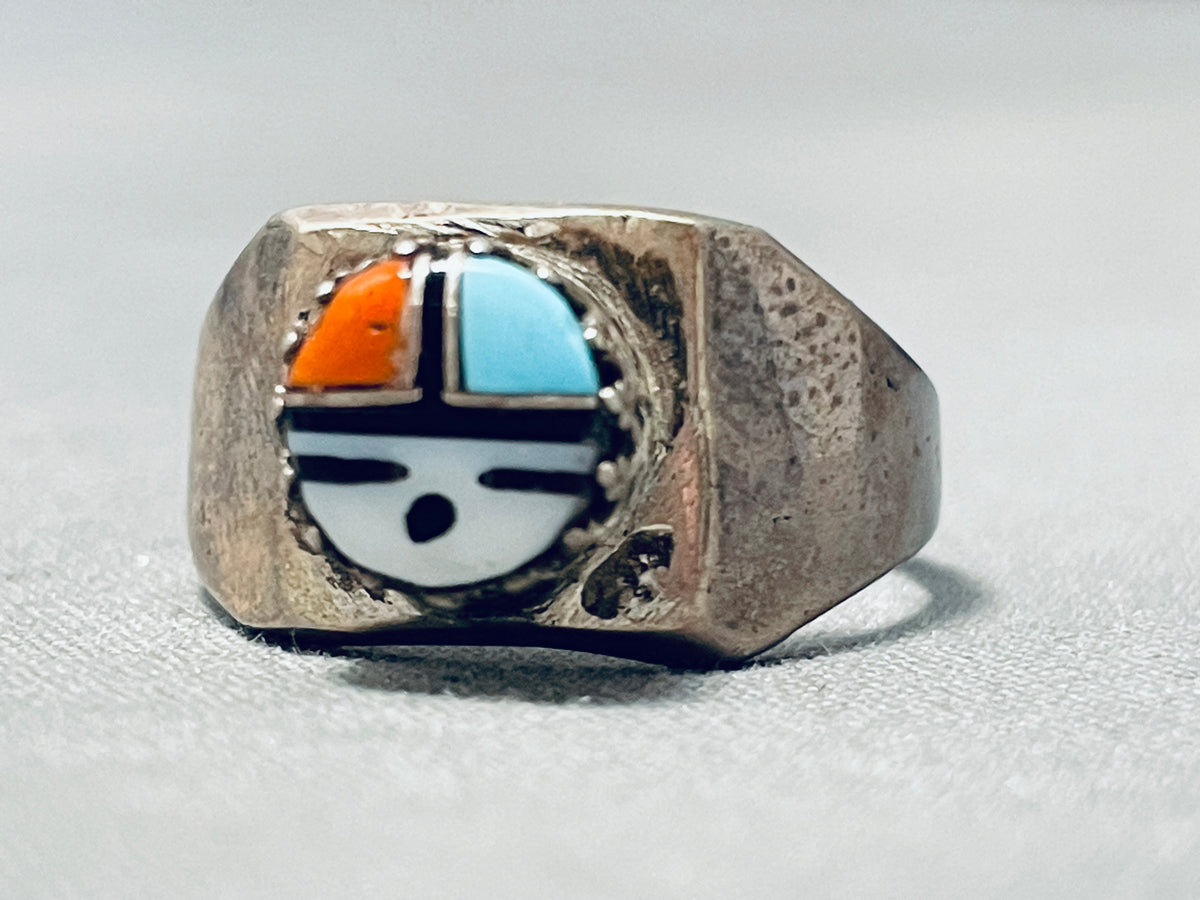 Unique Vintage Native American Zuni Turquoise Sterling Silver Sunface ...