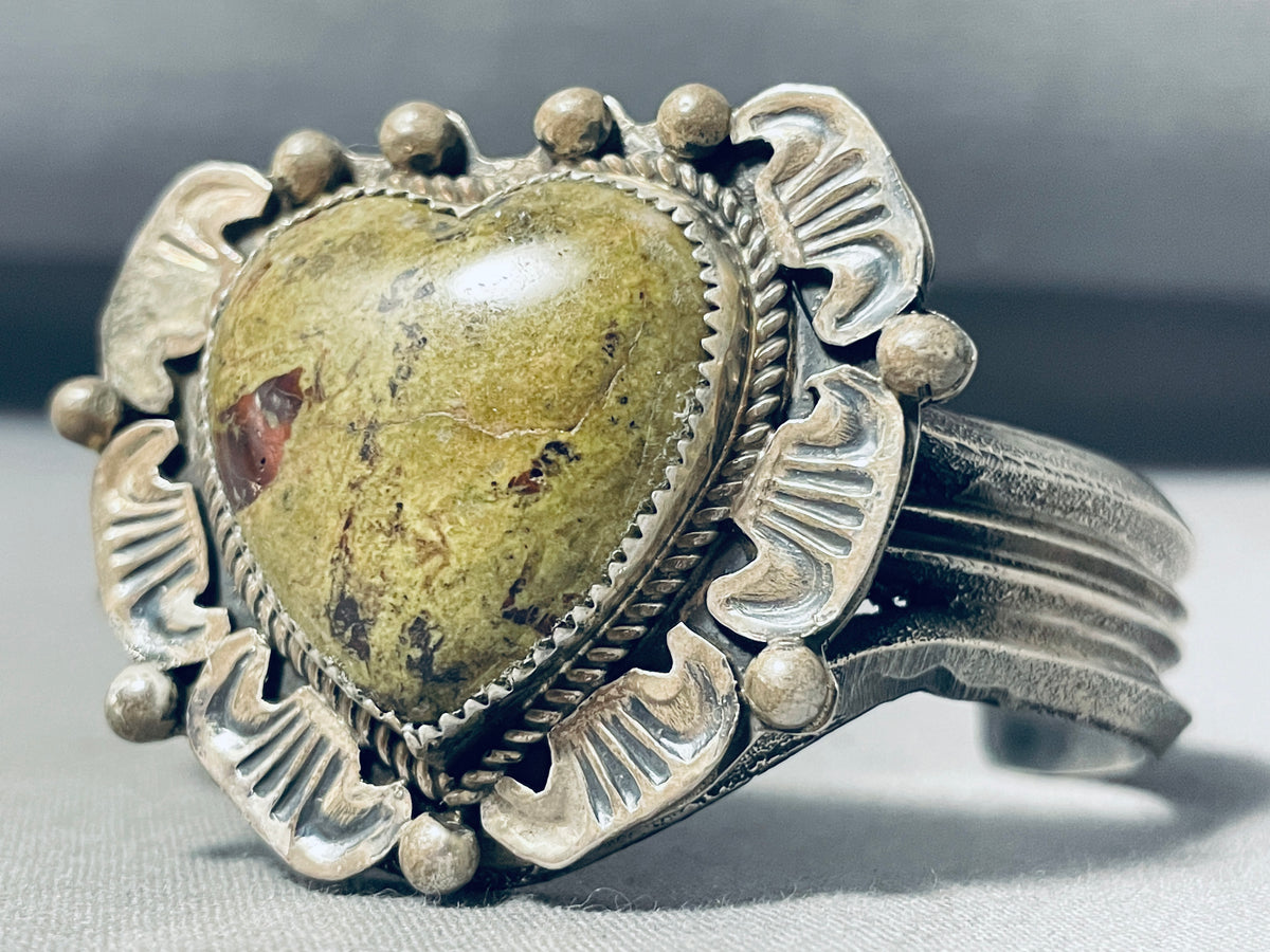 Very Rare San Felipe Green Jasper Heart Sterling Silver Bracelet Cuff ...