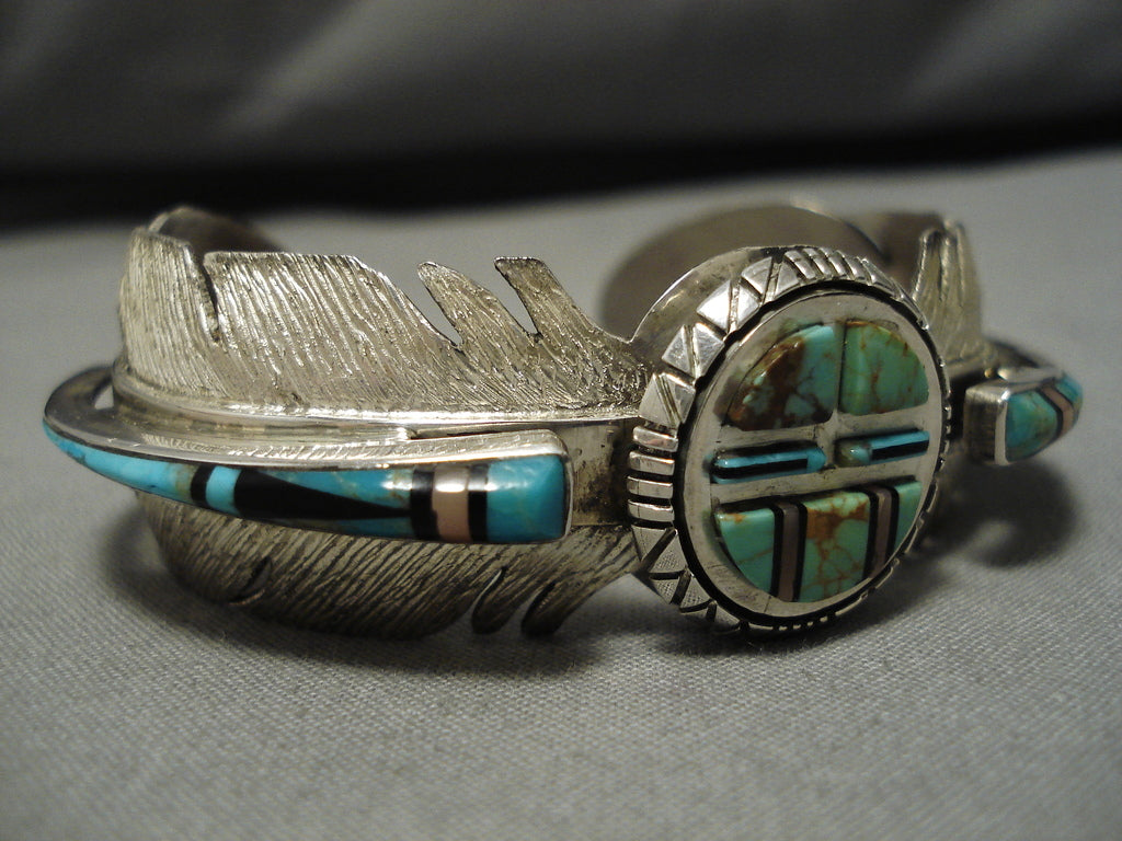 Quality Feather Vintage Zuni Native American Turquoise Bracelet Old ...