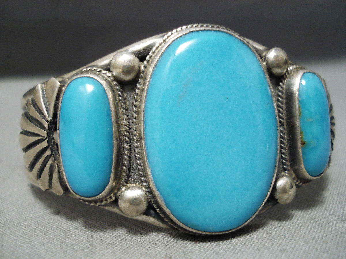 Important Verdy Jake Native American Navajo Huge Turquoise Sterling Si ...