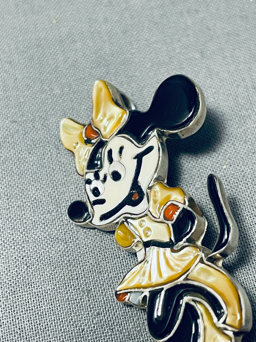 Extreme Detail Native American Zuni Minnie Mouse Coral Sterling Silver ...