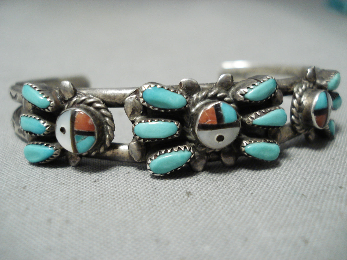 Important Zunie Family Vintage Native American Zuni Turquoise Coral St ...