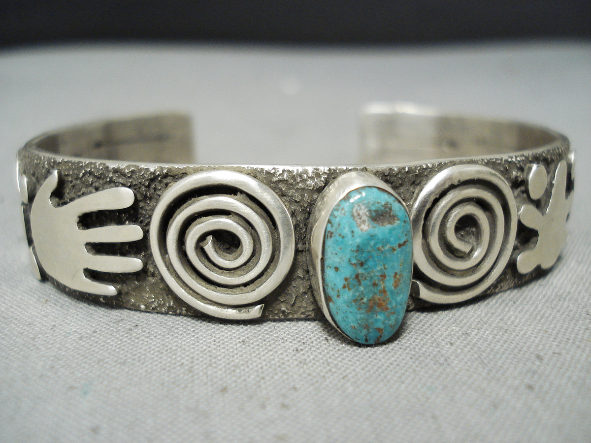 Alex Sanchez Navajo Kingman Turquoise Sterling Silver Bracelet Native ...