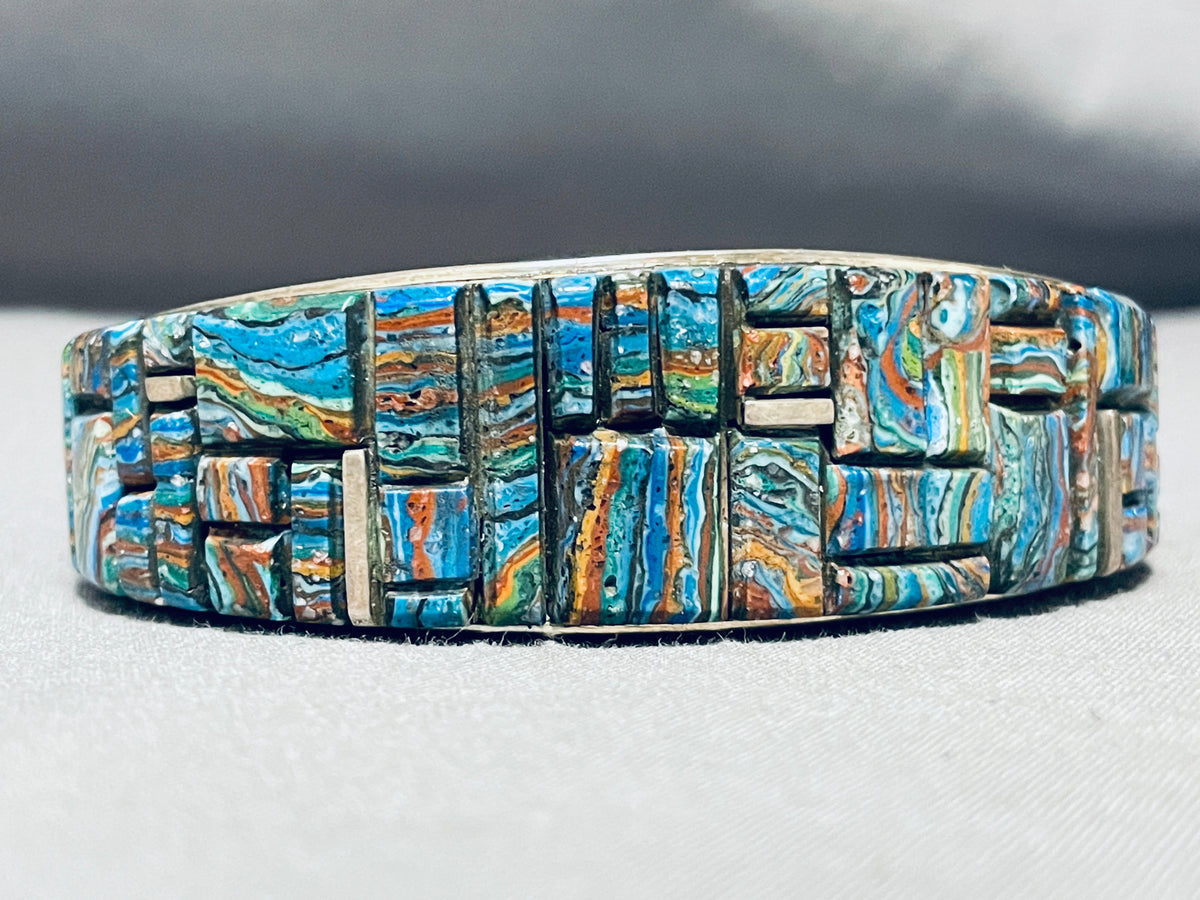 The Best Native American Navajo Rainbow Stone Inlay Thick Sterling Sil ...