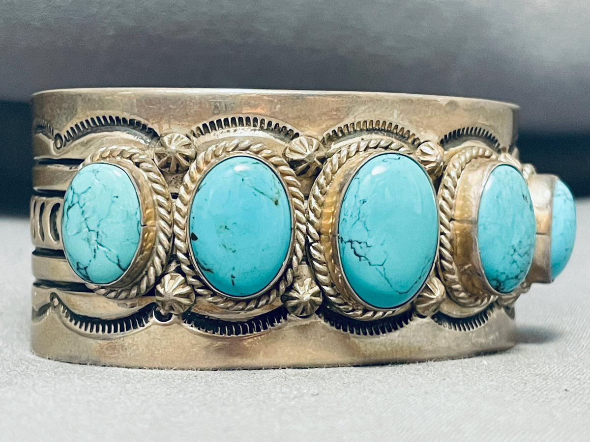 Majestic Native American Navajo Signed 5 Turquoise Sterling Silver Eno ...