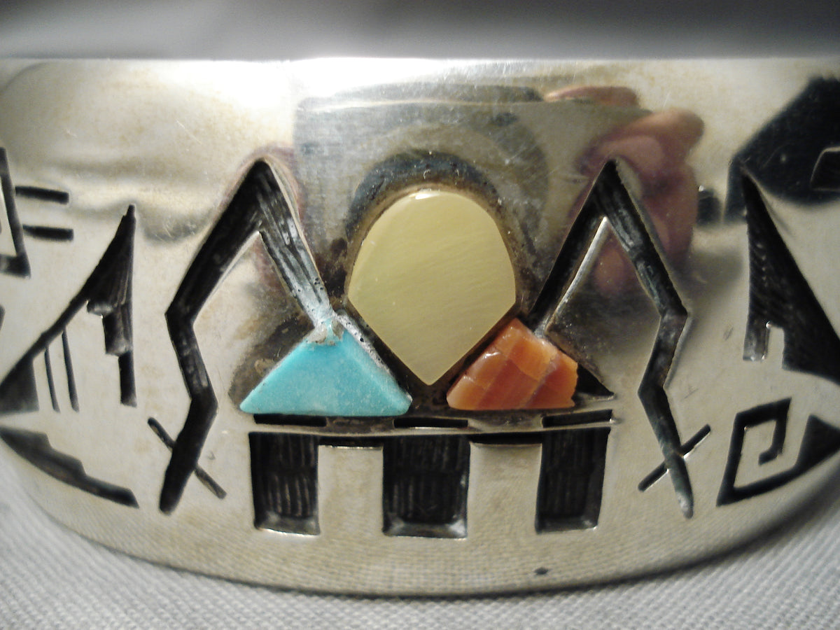 Museum Vintage Native American Hopi Turquoise Coral Sterling Silver Br ...