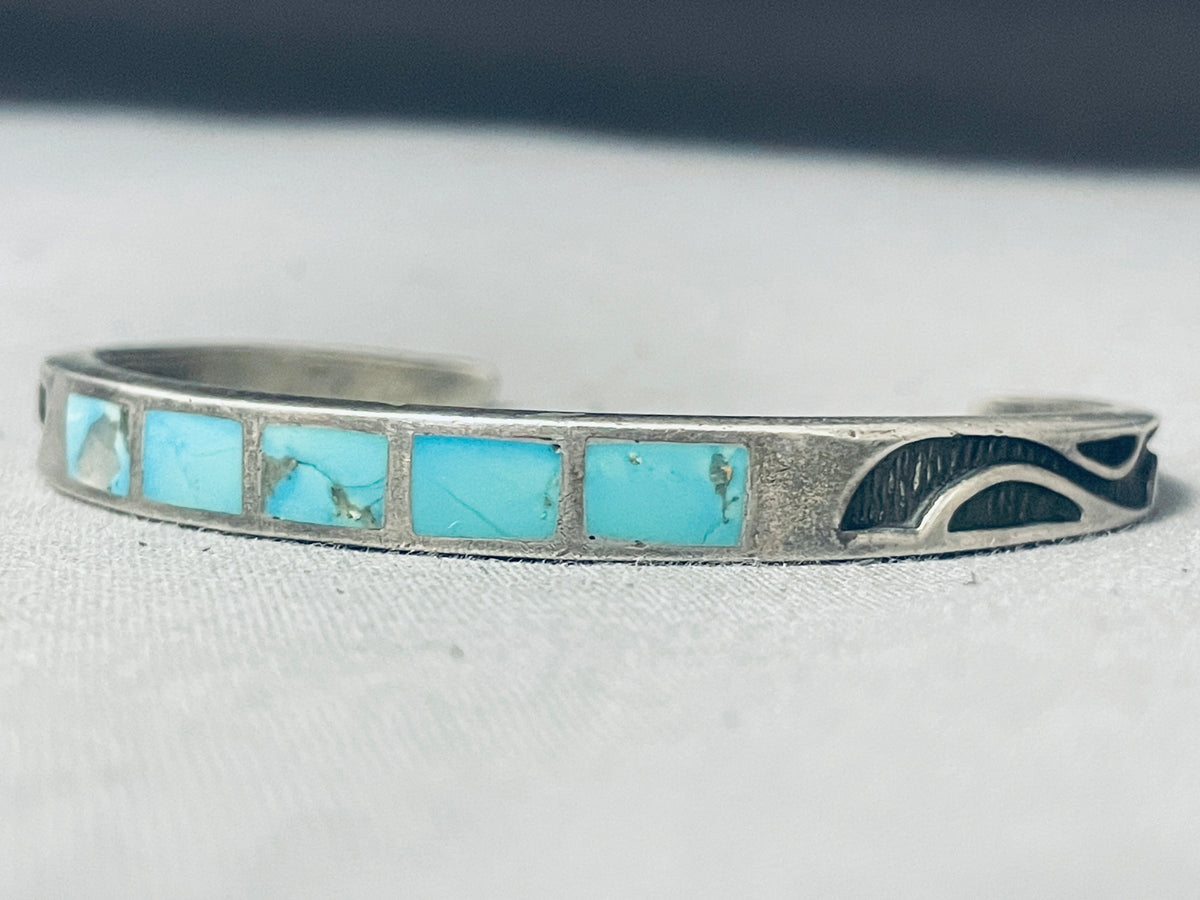 Amazing Vintage Native American Hopi Turquoise Inlay Sterling Silver B ...