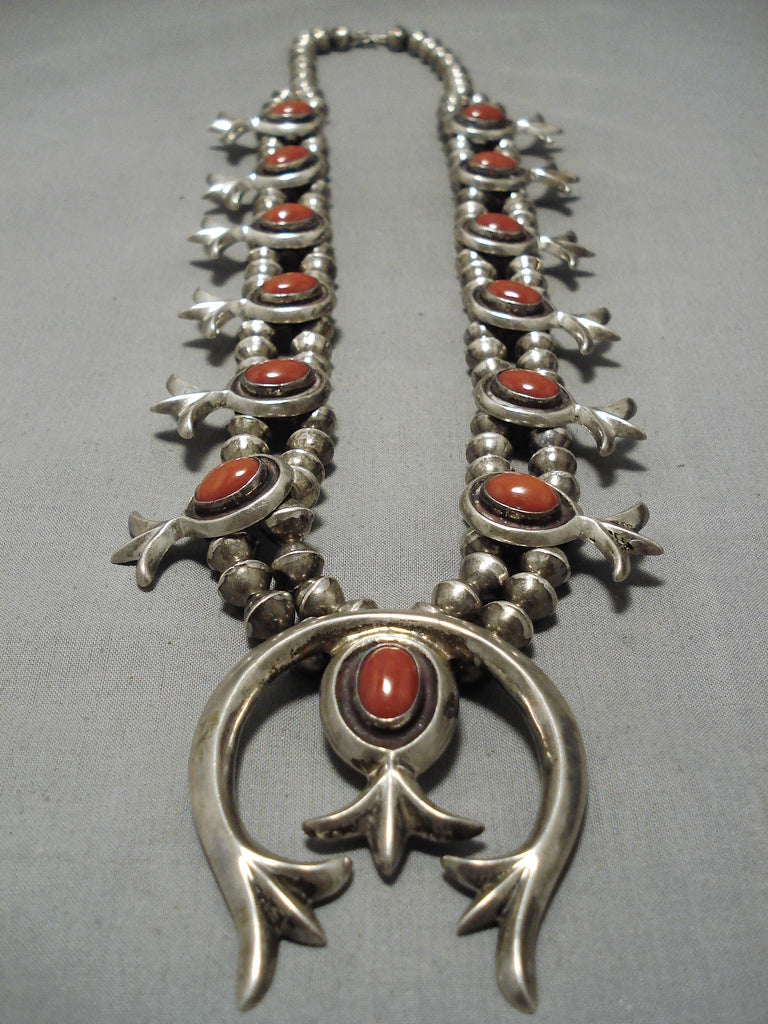 Heavy Vintage Native American Navajo Domed Red Coral Sterling Silver S ...