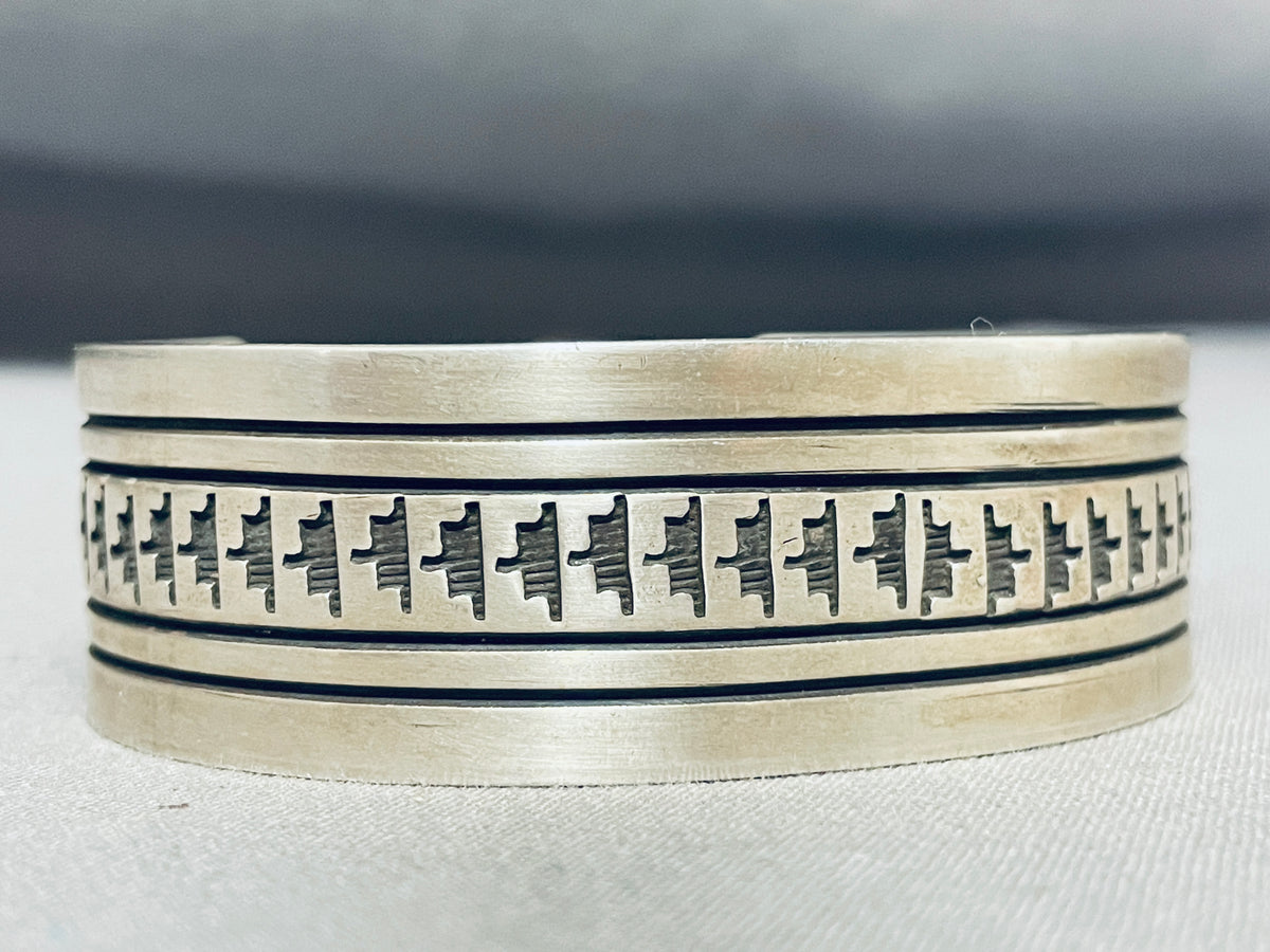 One Of The Most Unique Native American Navajo Stamp Sterling Silver Br ...