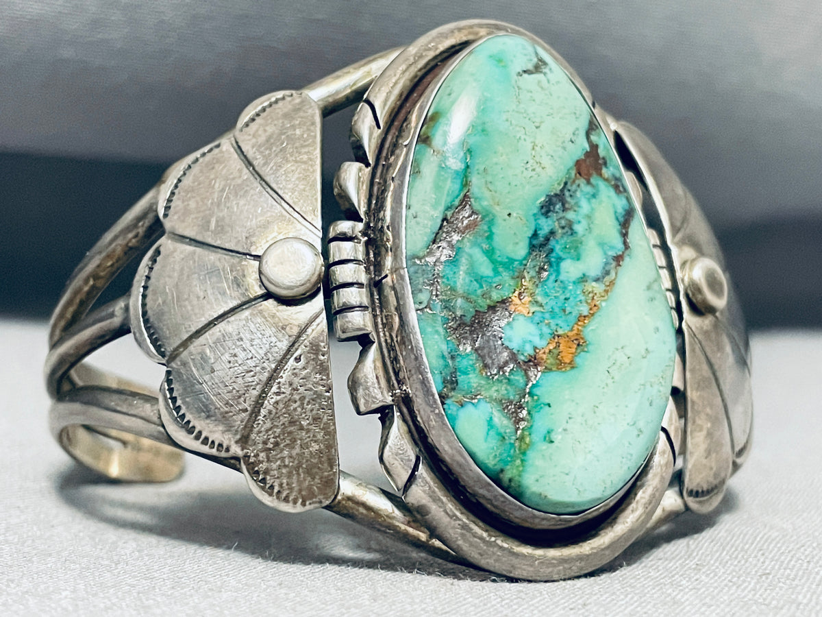 Vein Of Matrix Vintage Native American Navajo Green Turquoise Sterling ...