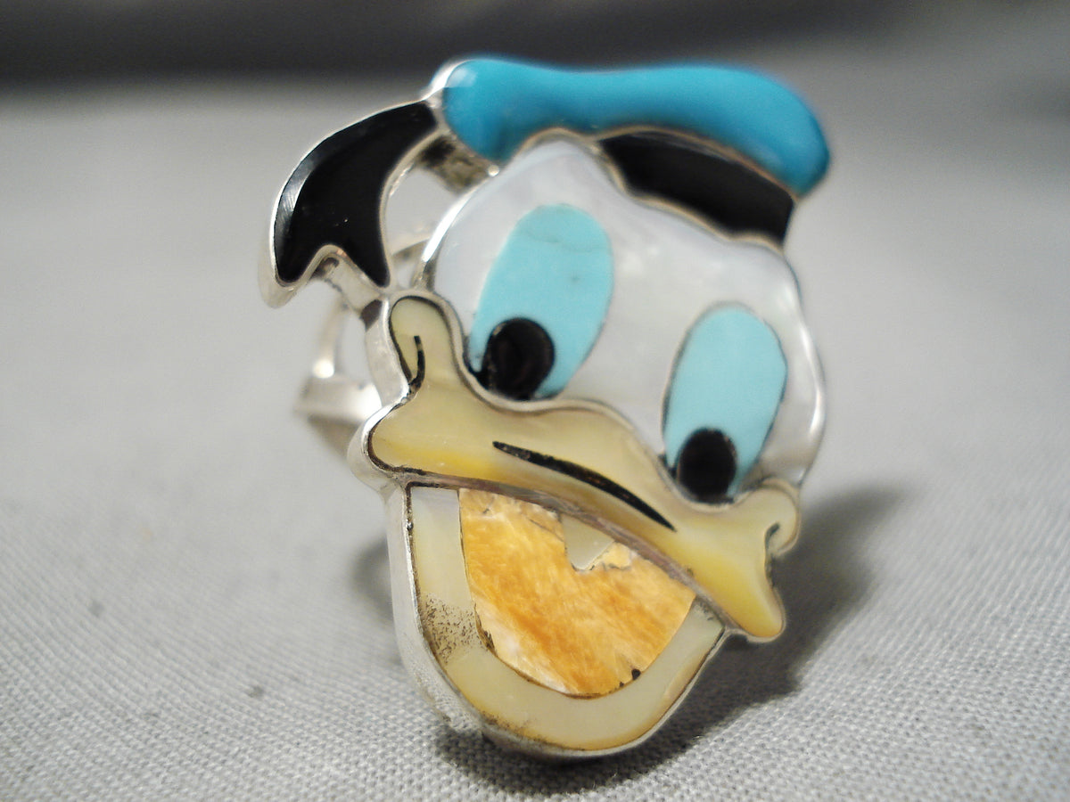 Detailed Huge Zuni Native American Donald Duck Turquoise Sterling Silv ...