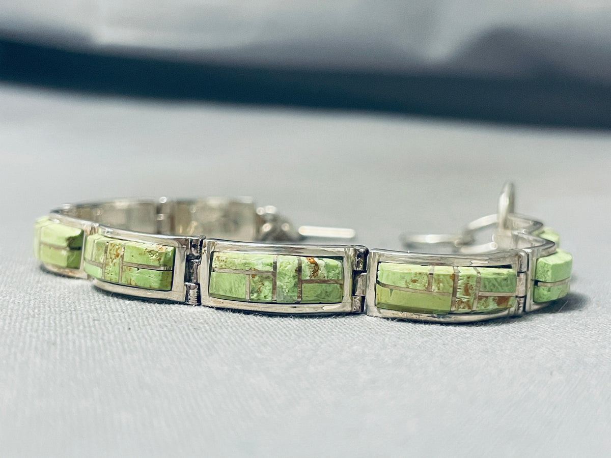 Gorgeous Native American Navajo Gaspeite Sterling Silver Link Bracelet ...