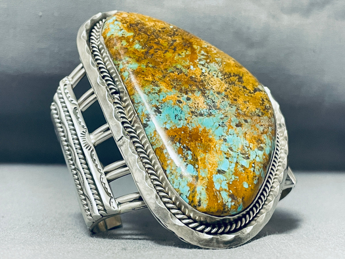 Enormous Joe Tso Native American Navajo 8 Turquoise Sterling Silver Br ...