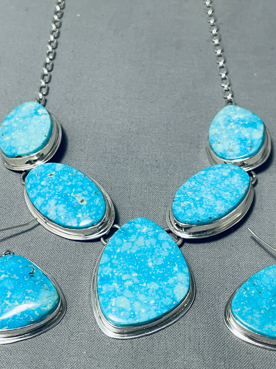 Bahama Blue Turquoise Native American Navajo Sterling Silver Necklace ...