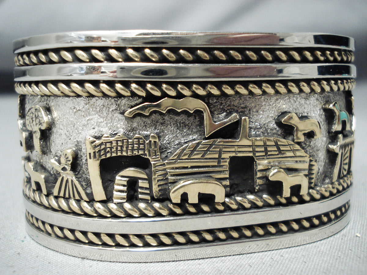 Rob Nelson Navajo Sterling Silver And Gold Storyteller Bracelet Native ...