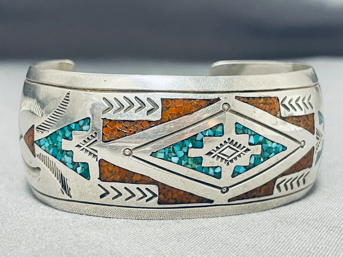 Excellent Vintage Native American Navajo Turquoise Sterling Silver Bra ...
