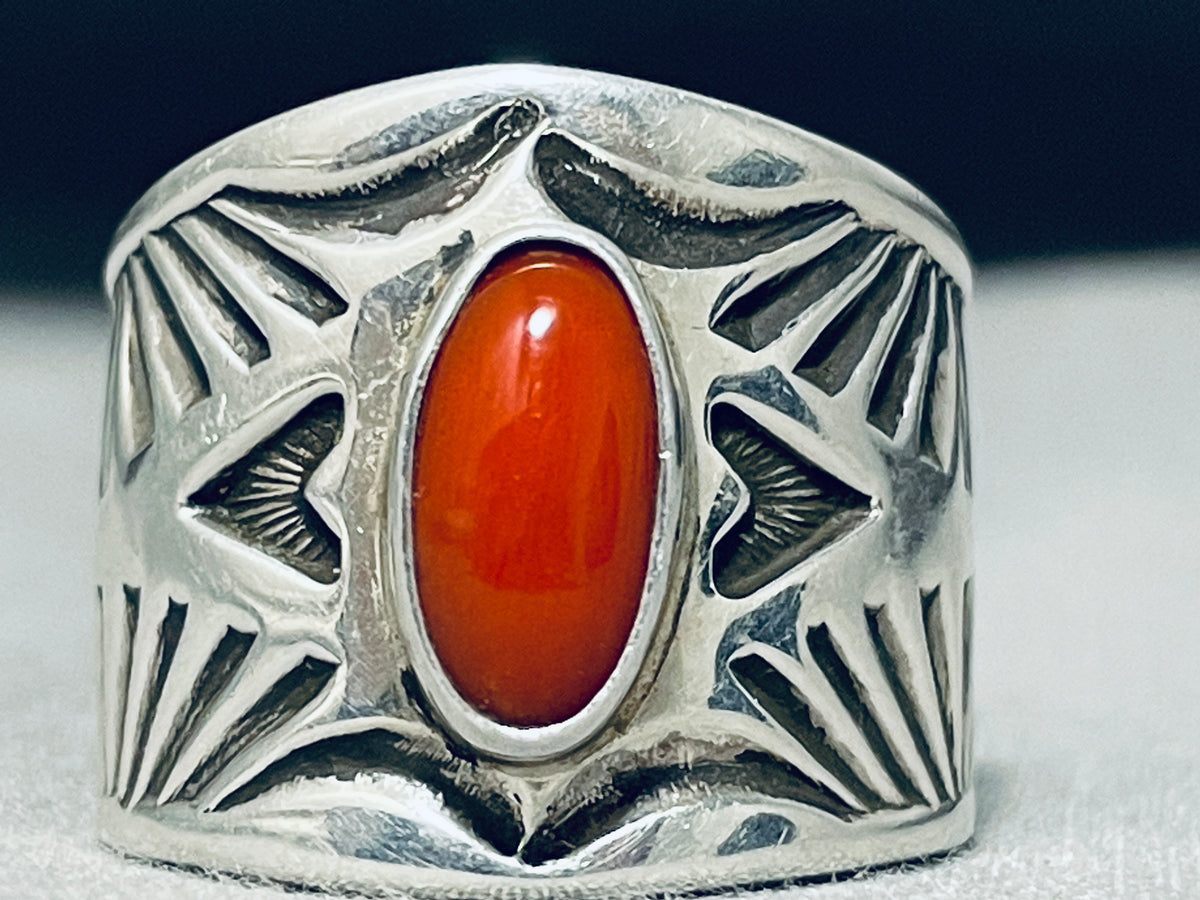 Best Native American Navajo Tommy Jackson Coral Sterling Silver Repous ...