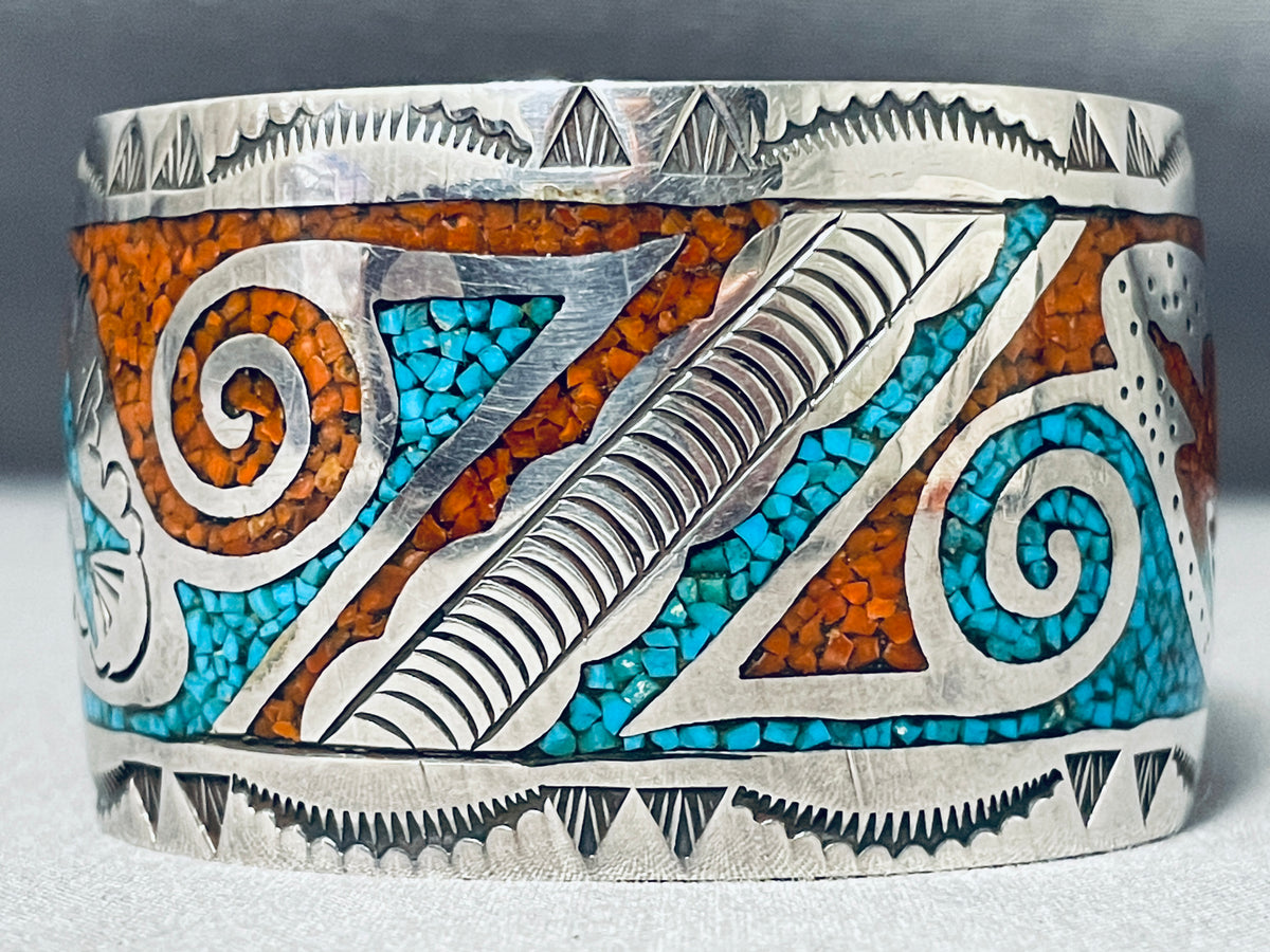 Juan Singer Vintage Native American Navajo Turquoise Coral Chip Inlay ...