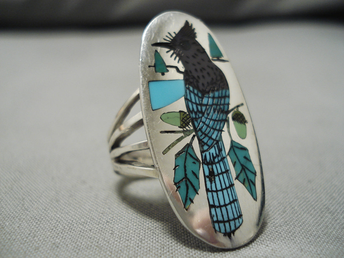 Important Native American Zuni Harland Coonsis Turquoise Blue Bird Ste ...