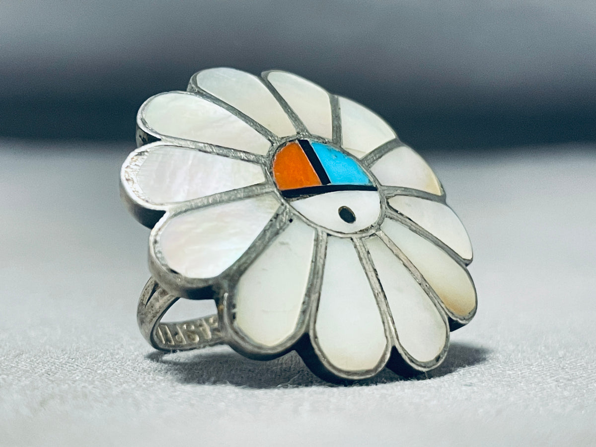Dynamic Vintage Native American Zuni Mother Of Pearl Sterling Silver S ...