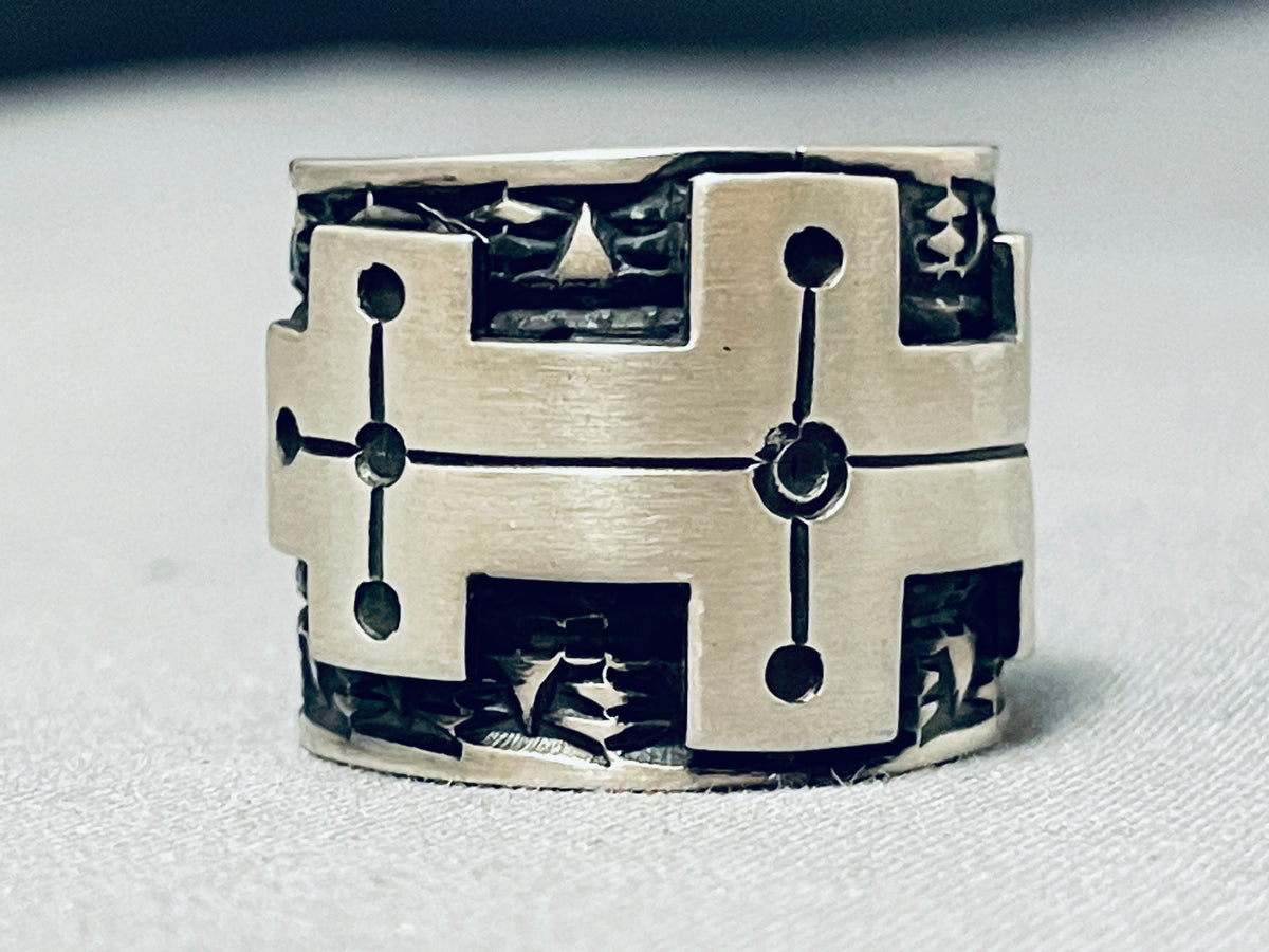 One Of The Most Unique Native American Navajo Stamp Sterling Silver Ri ...