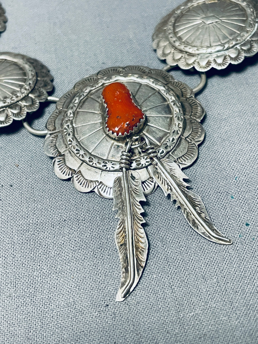Authentic Begaye Vintage Native American Navajo Coral Concho Sterling ...