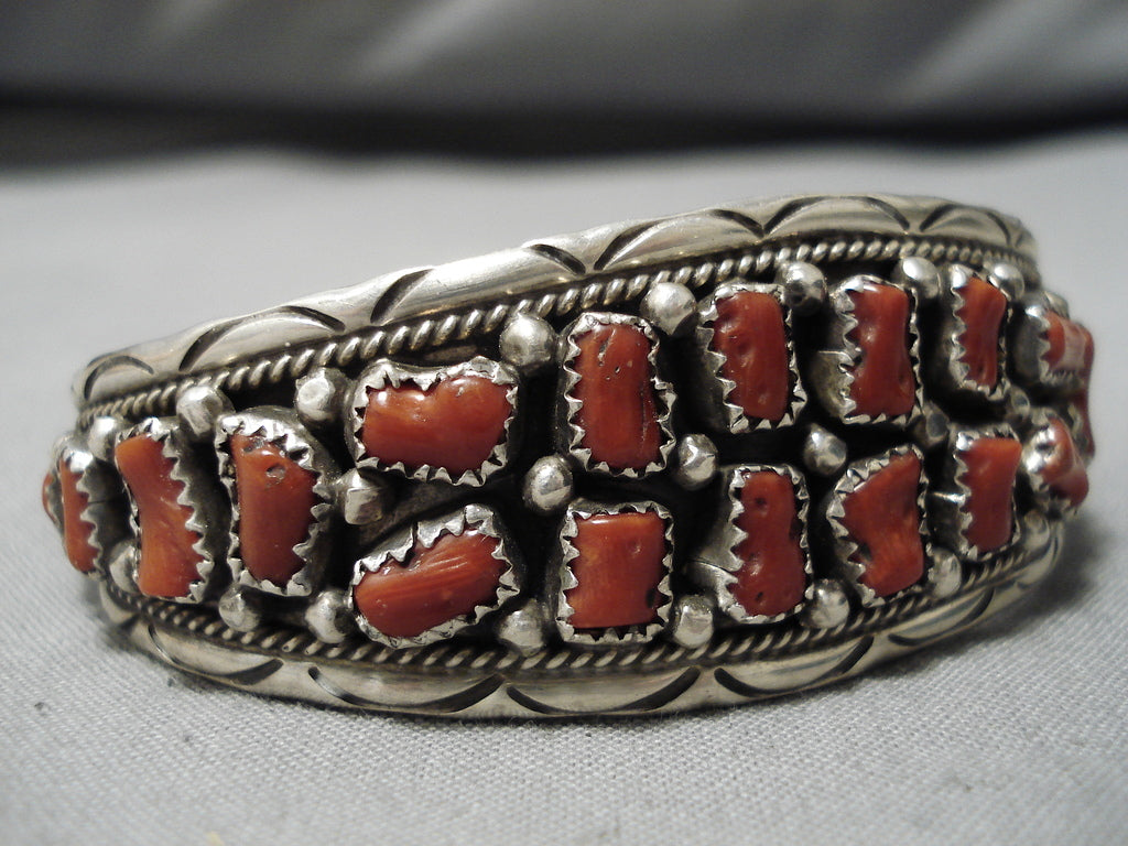 Superior Vintage Navajo Chunky Coral Sterling Silver Native American B ...
