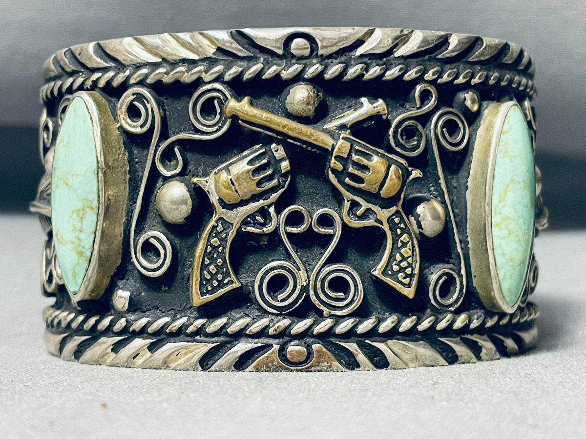Double Revolver Vintage Turquoise Sterling Silver Bracelet – Nativo Arts