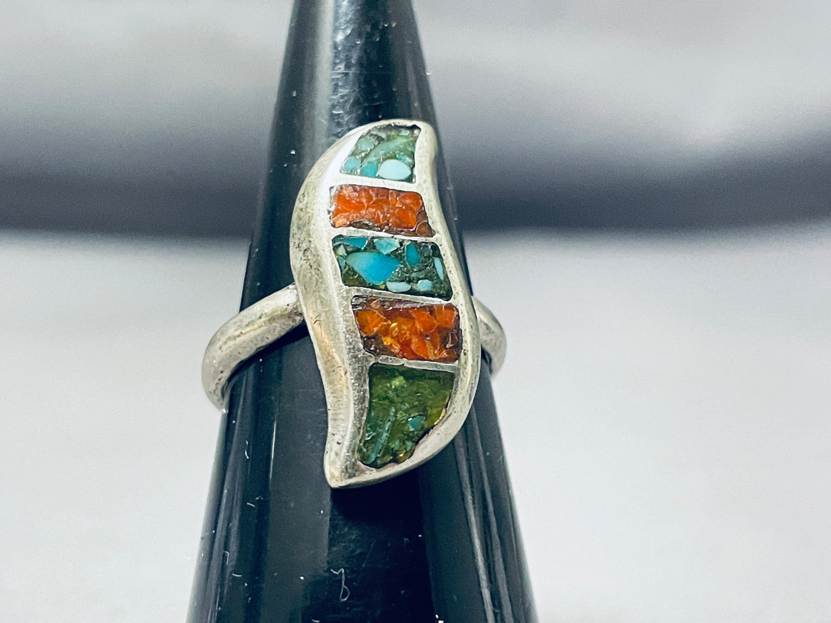 Noteworthy Vintage Native American Navajo Chip Inlay Turquoise Coral S ...